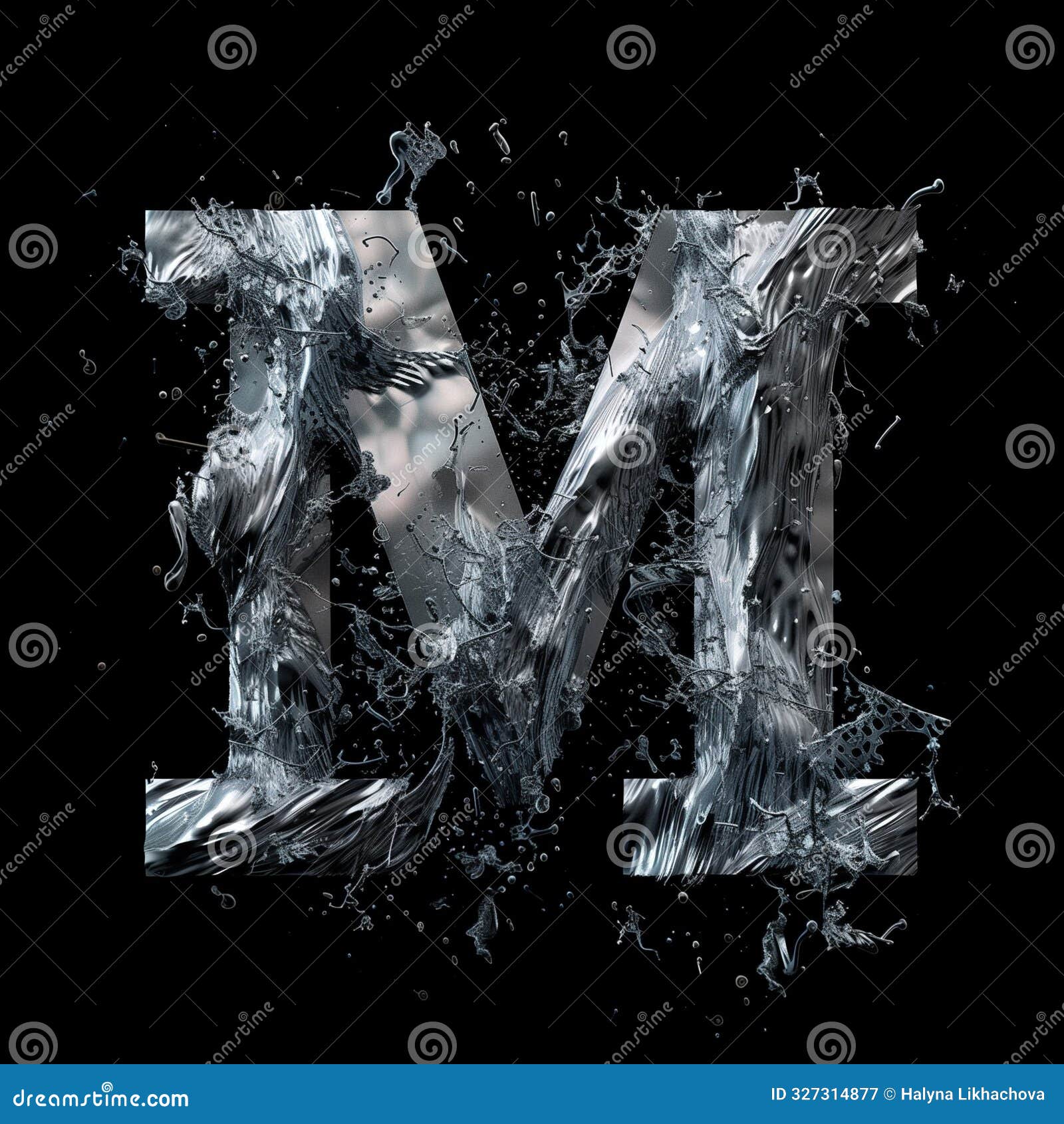 Metallic Letter M with Splashing Liquid Effect Stock Illustration ...