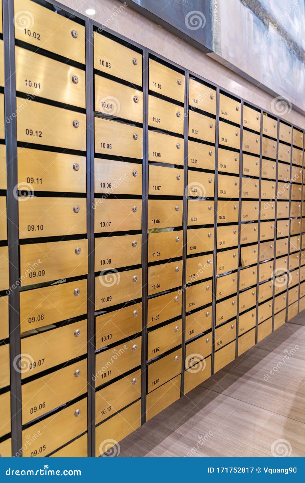 Metallic Letter Mailbox Rows in Postal Room Facilities of Condominium ...