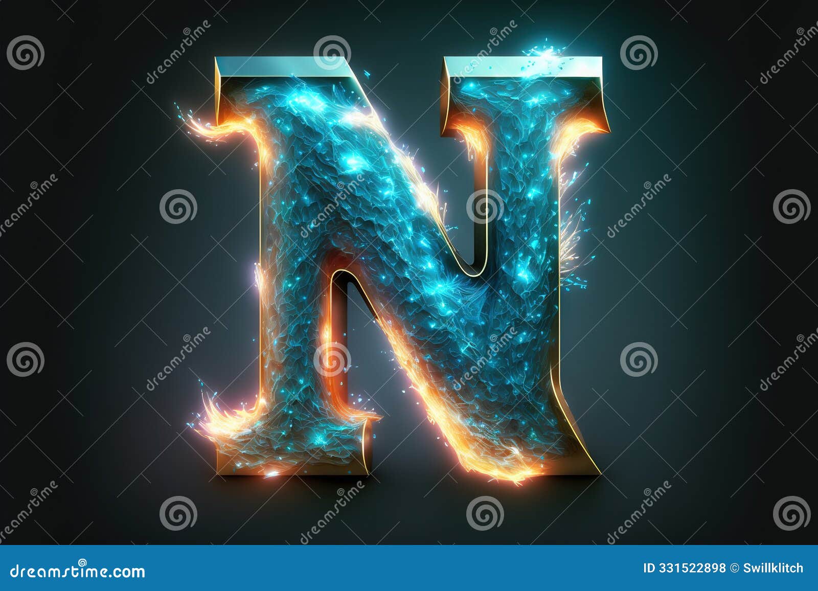 Metallic Letter N with Electric Sparkles and Lightning Bolts Effect ...