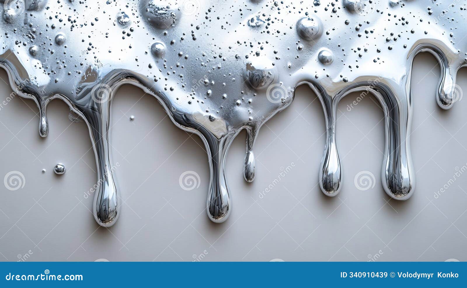 Metallic Liquid Droplets Against a White Background, Abstract Art ...