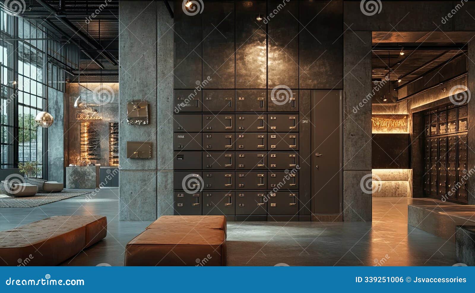 Metallic Lockers Featuring Integrated Seating and Personal Security ...