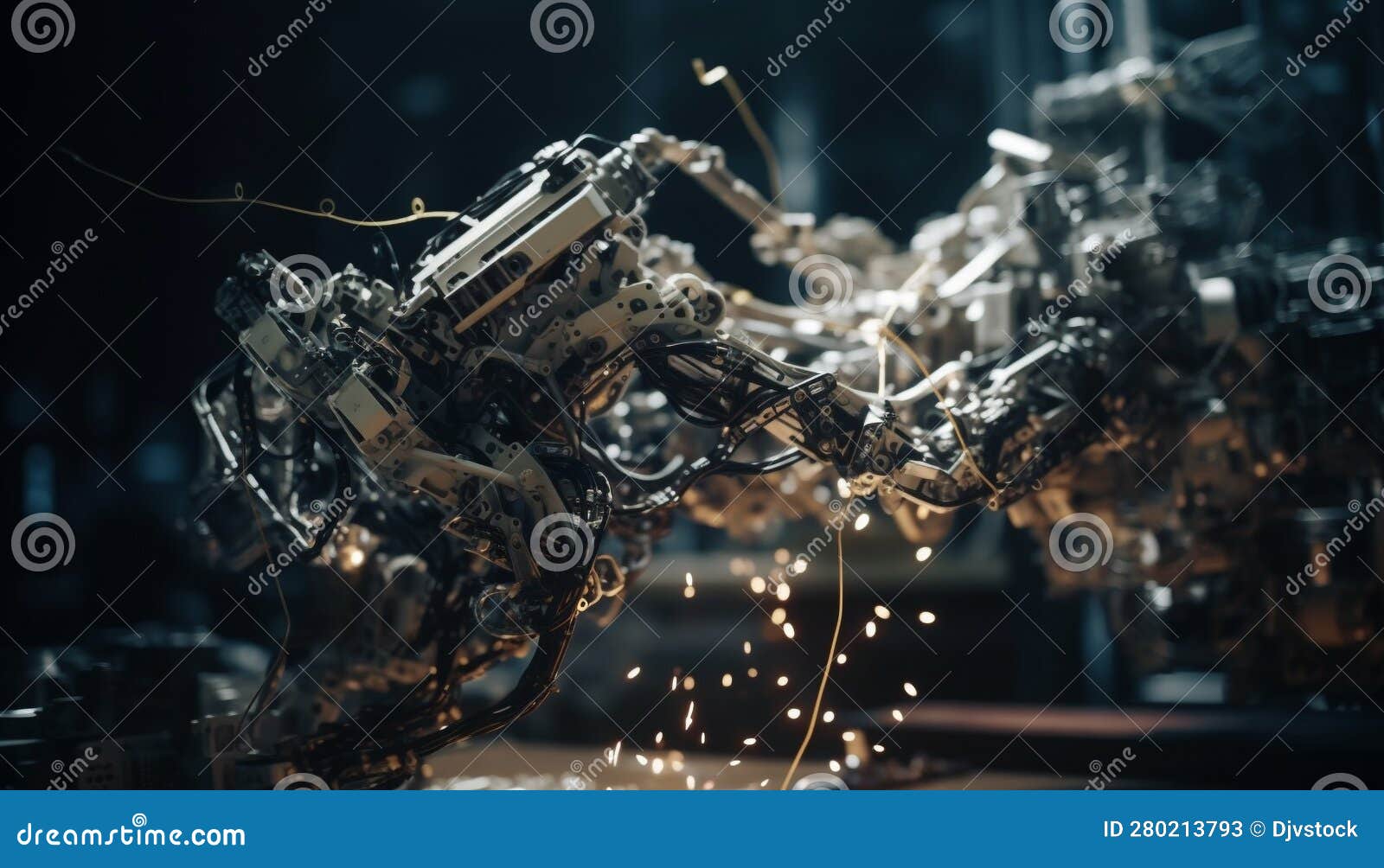 Metallic Machinery Turning Steel in a Complex Manufacturing Workshop ...