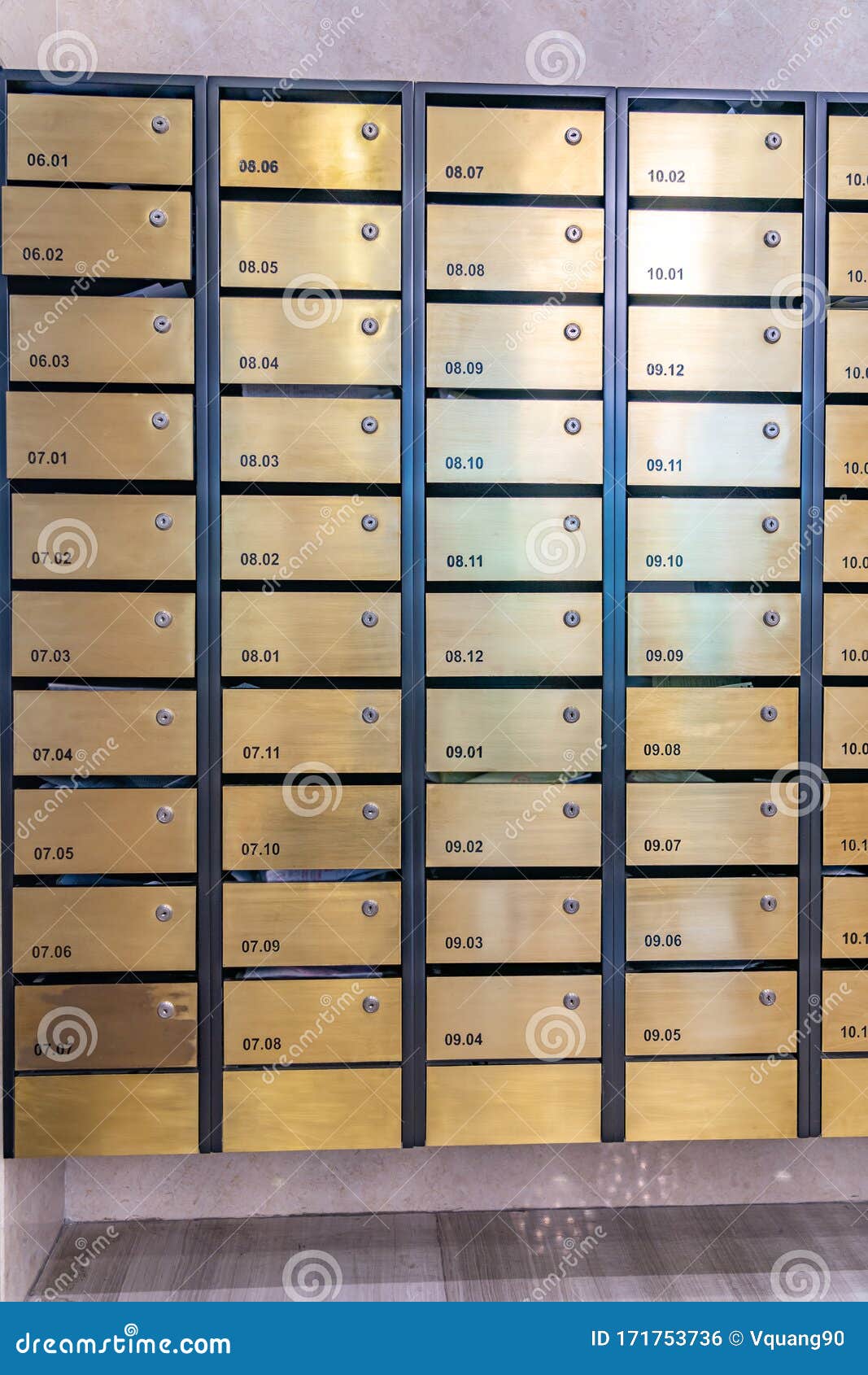 Metallic Mailbox Array in Lobby of Condominium Building Stock Photo ...
