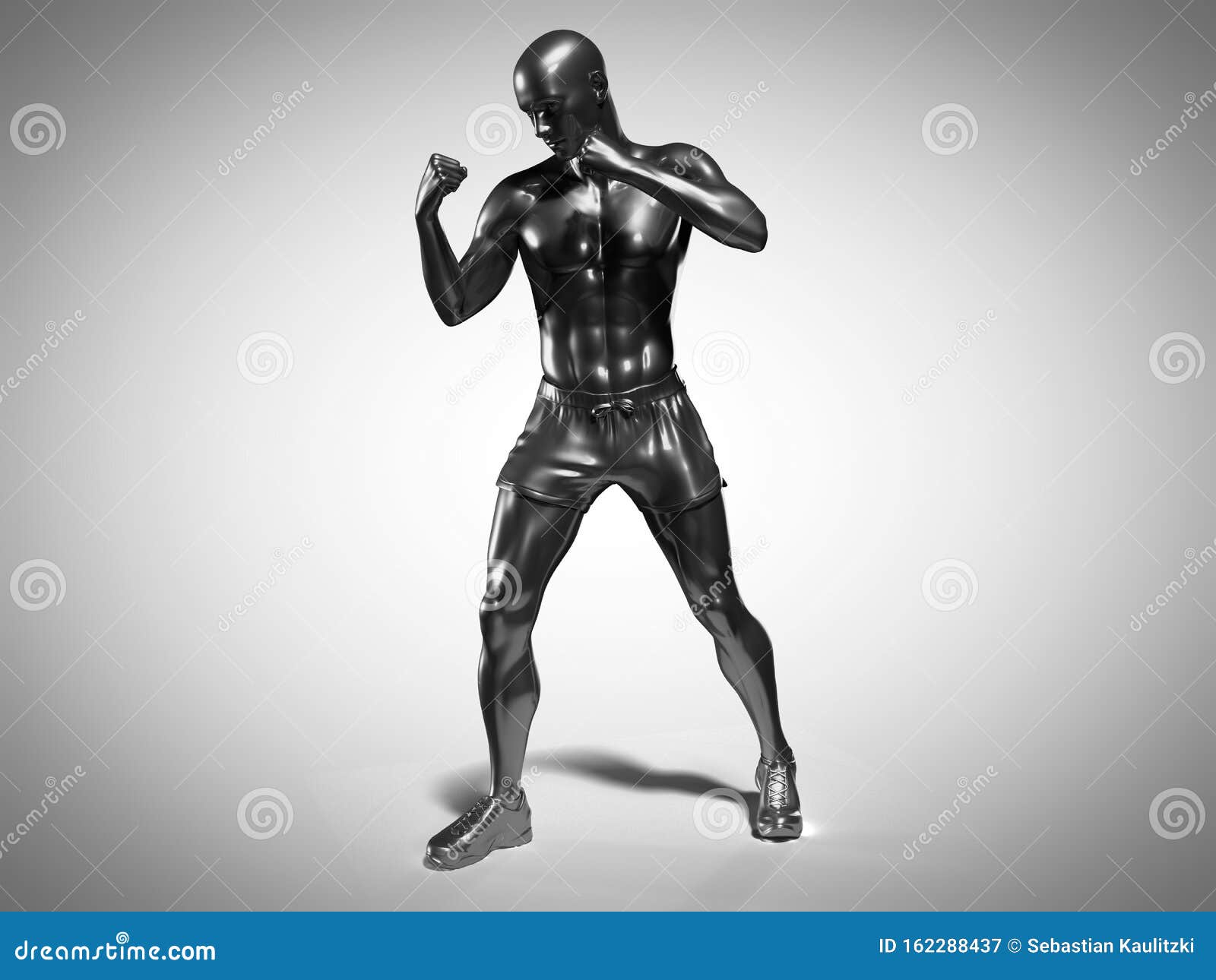 A Metallic Man in a Boxing Pose Stock Illustration - Illustration of ...