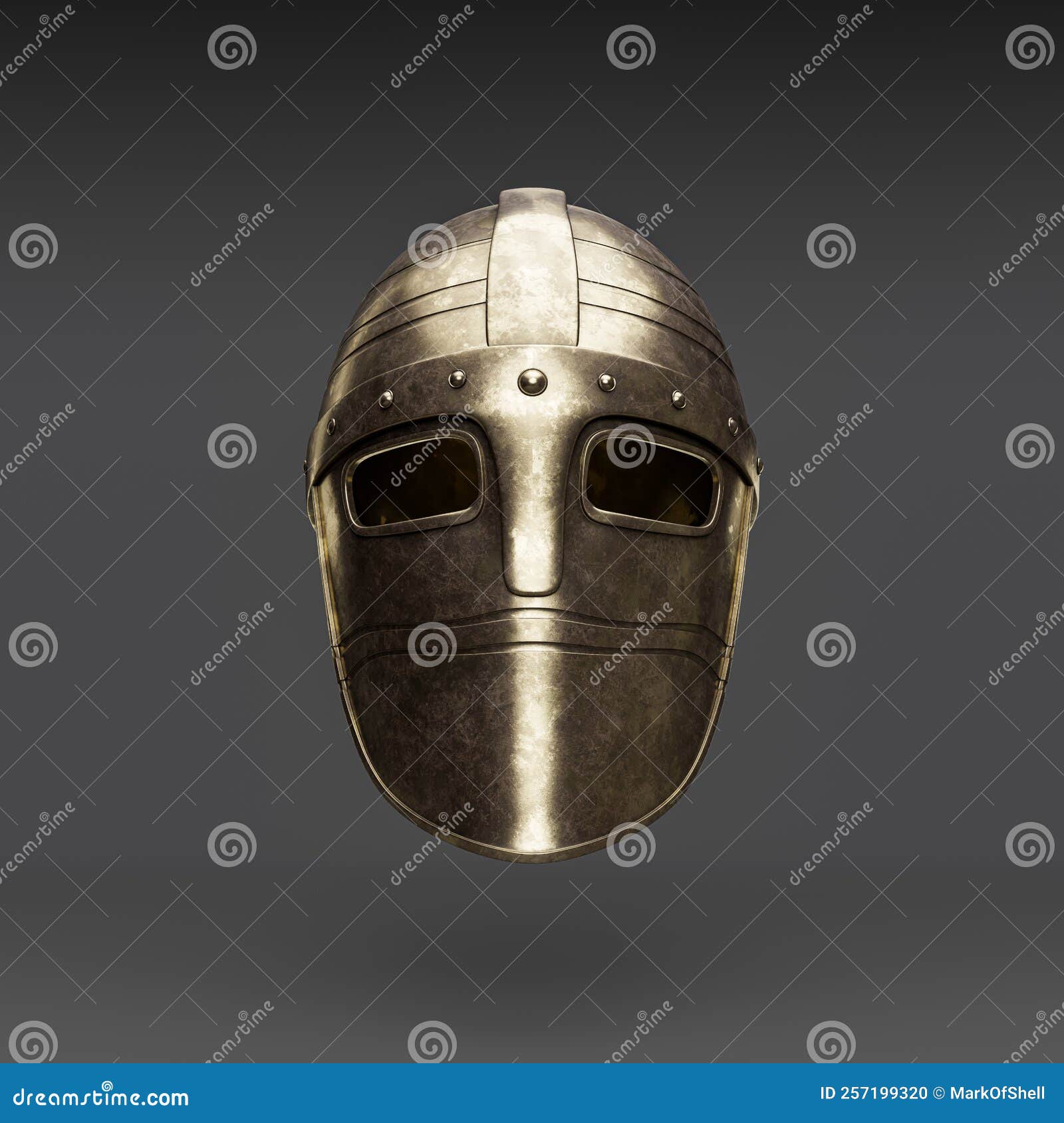 Metallic Medieval Knight Helmet. Front View Crash Helmet Stock ...