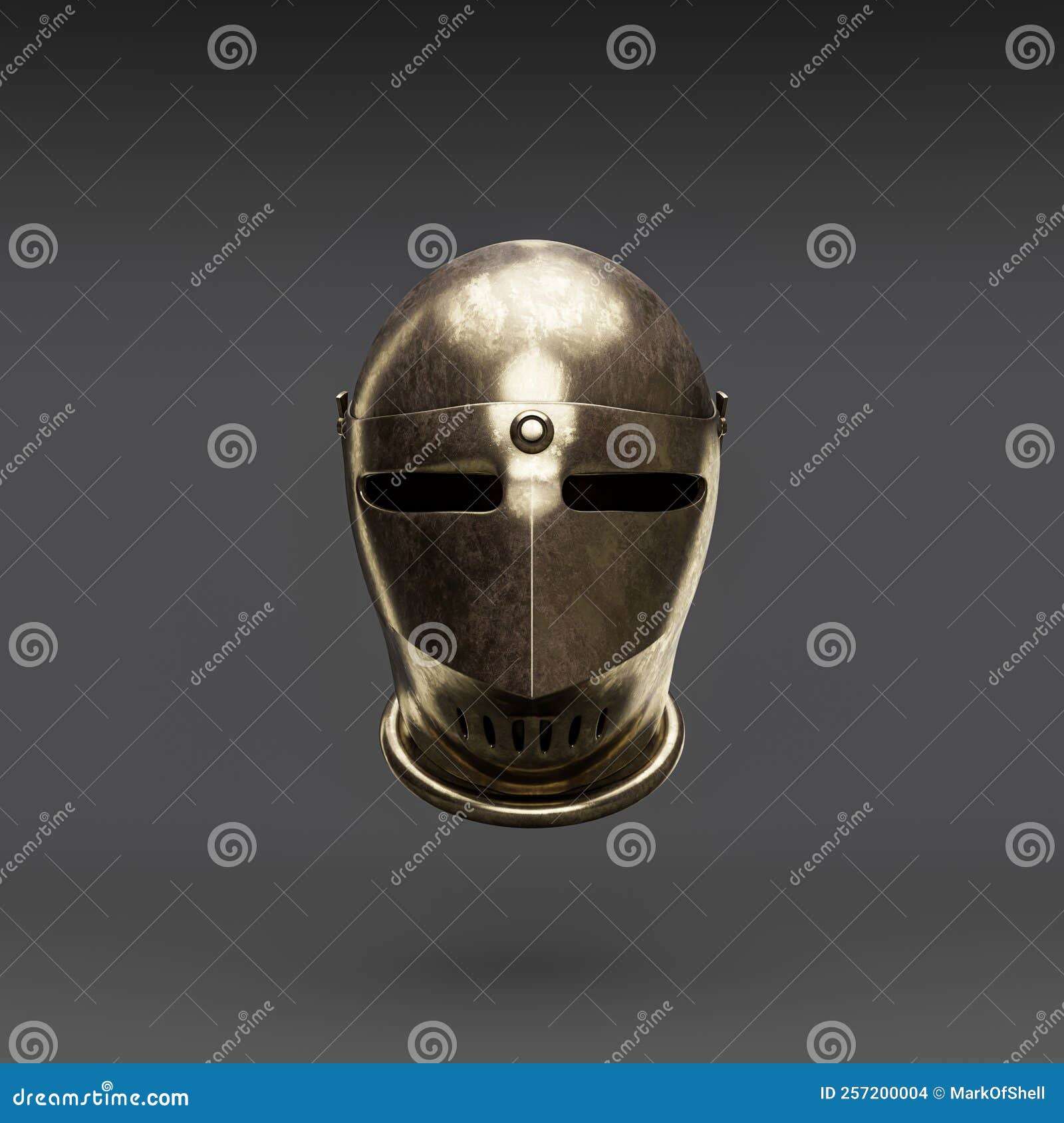 Metallic Medieval Knight Helmet. Front View Crash Helmet Stock ...