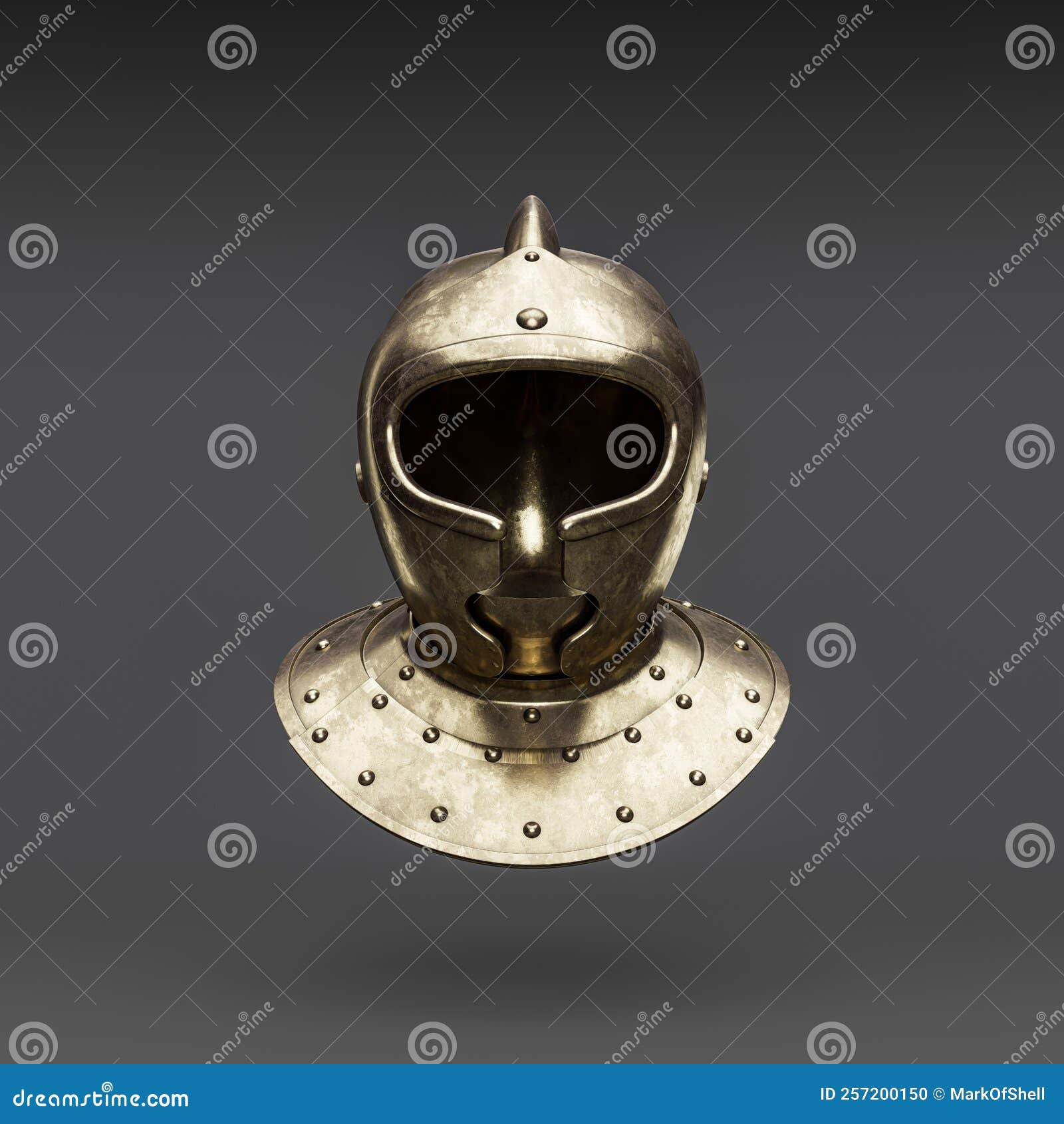 Metallic Medieval Knight Helmet. Front View Crash Helmet Stock ...