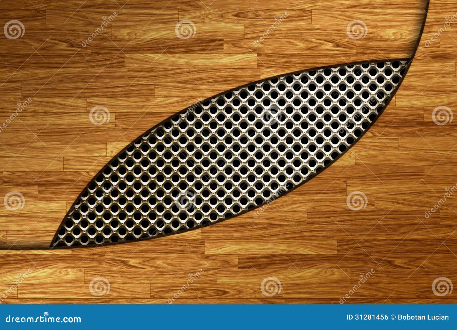 Metallic Mesh with Wooden Panels on Top Stock Photo - Image of reflect ...