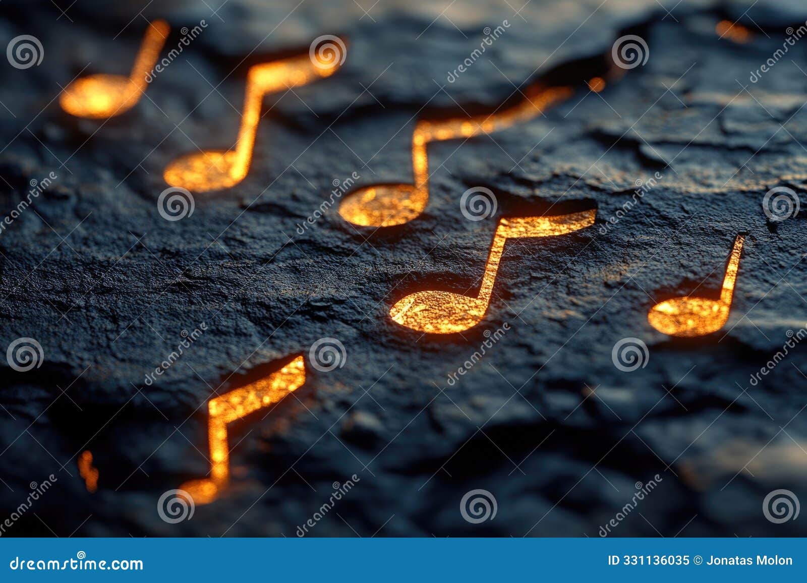 Metallic Music Notes Illuminated by Warm Light on a Dark, Textured ...