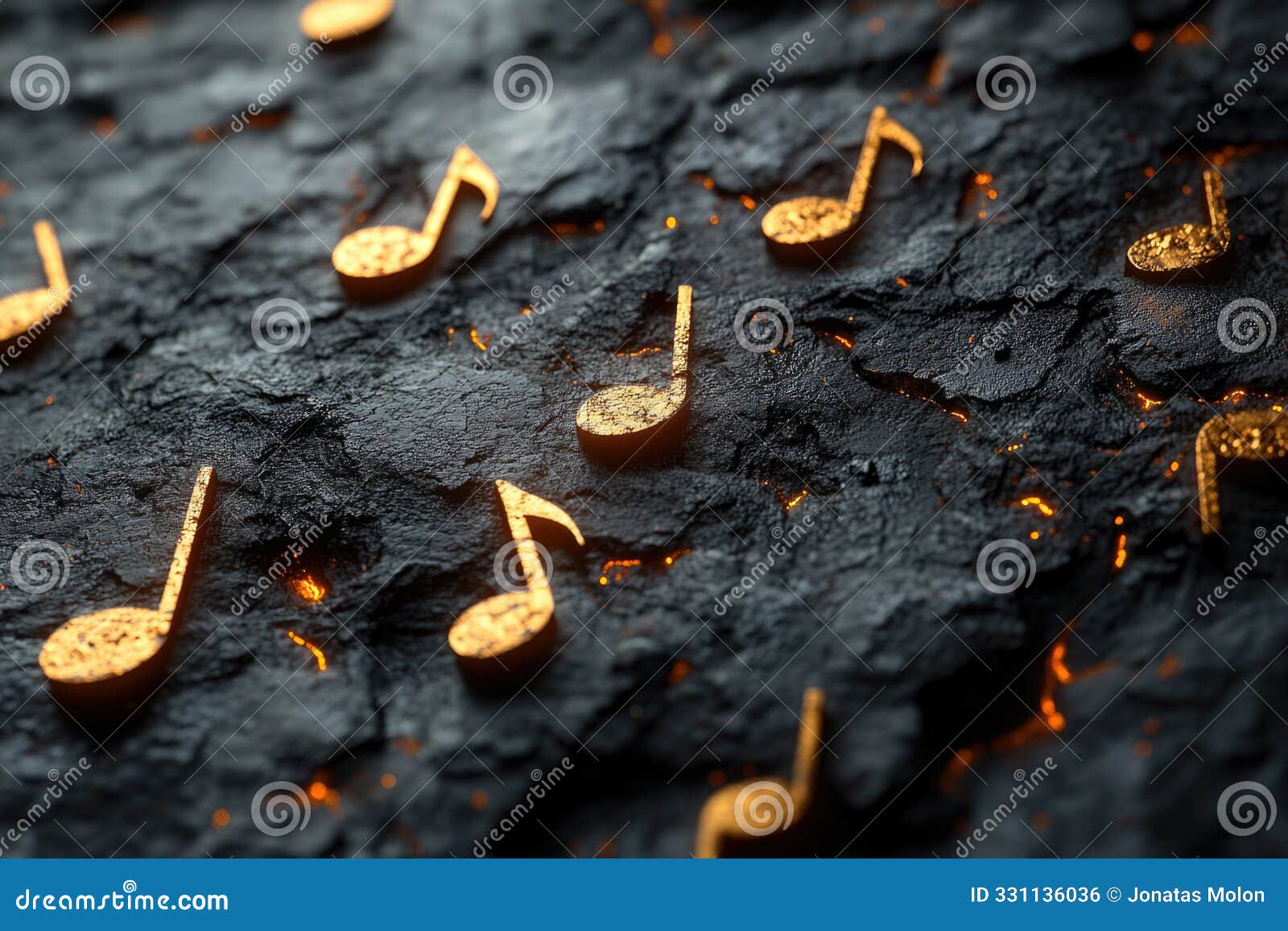 Metallic Music Notes Illuminated by Warm Light on a Dark, Textured ...