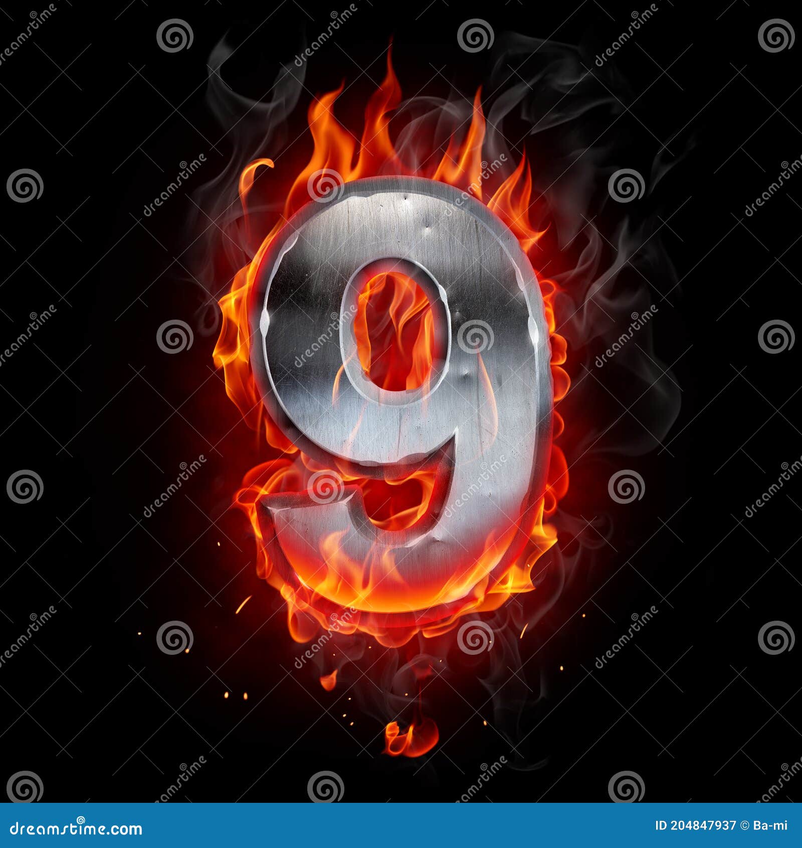 Fire Metal Number Isolated on Black Background Stock Illustration ...