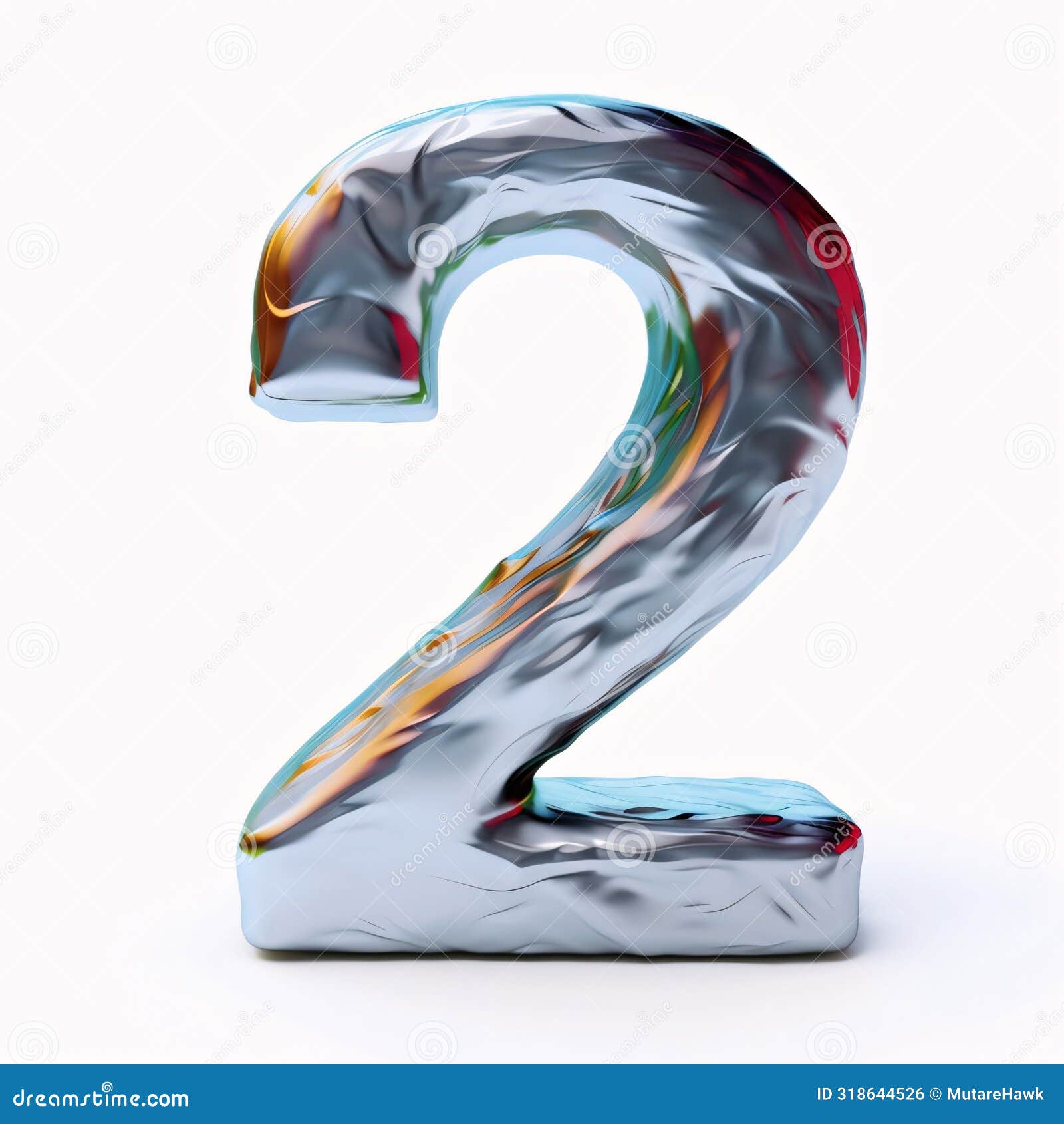 Metallic Number 2 Isolated on White Background. 3d Rendered Font Stock ...