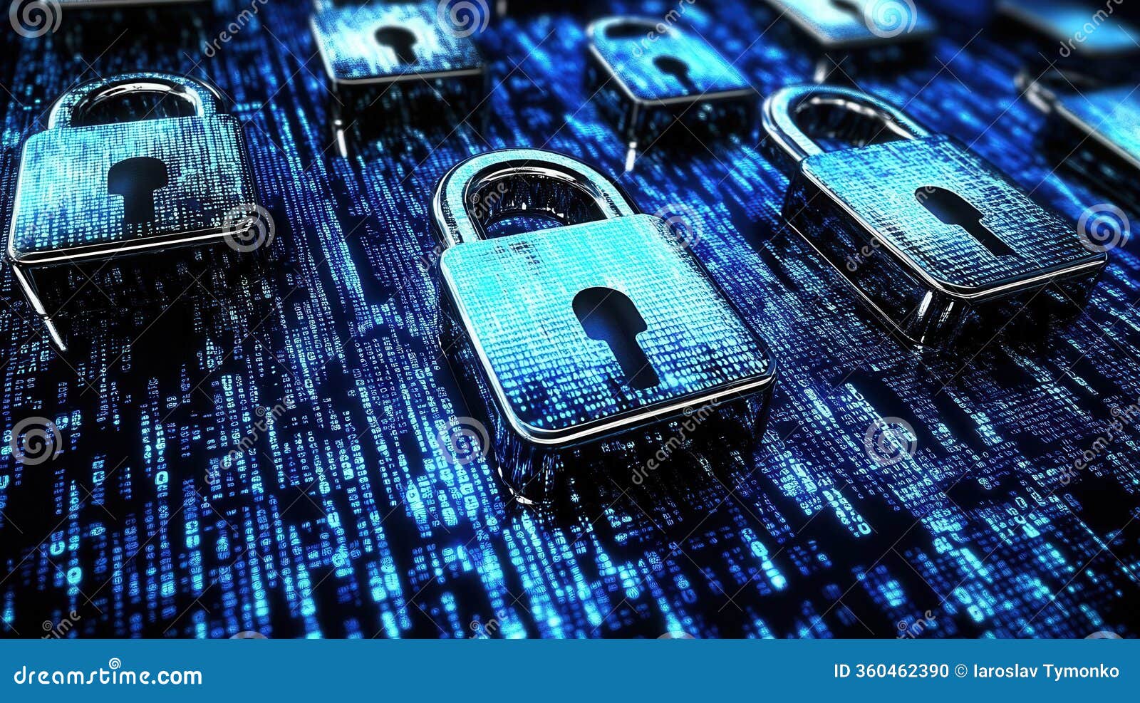 Metallic Padlocks on Binary Code Background Symbolizing Data Protection ...