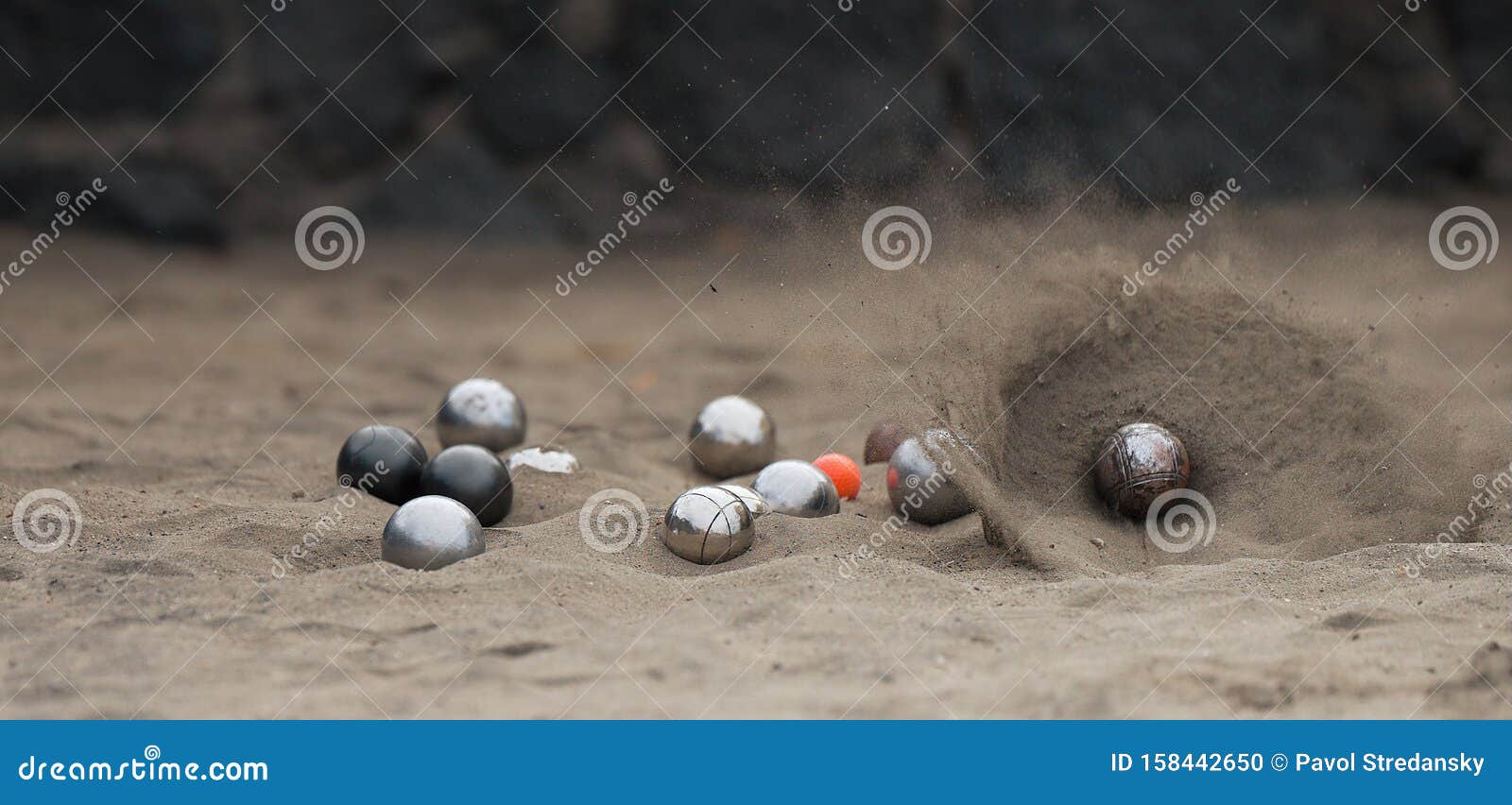Metallic Petanque Balls and Jack Stock Photo - Image of outside, relax ...