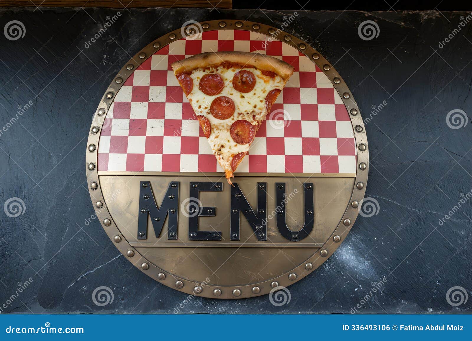 Metallic Pizza Menu Board, Rustic Charm with Red Checkered Background ...