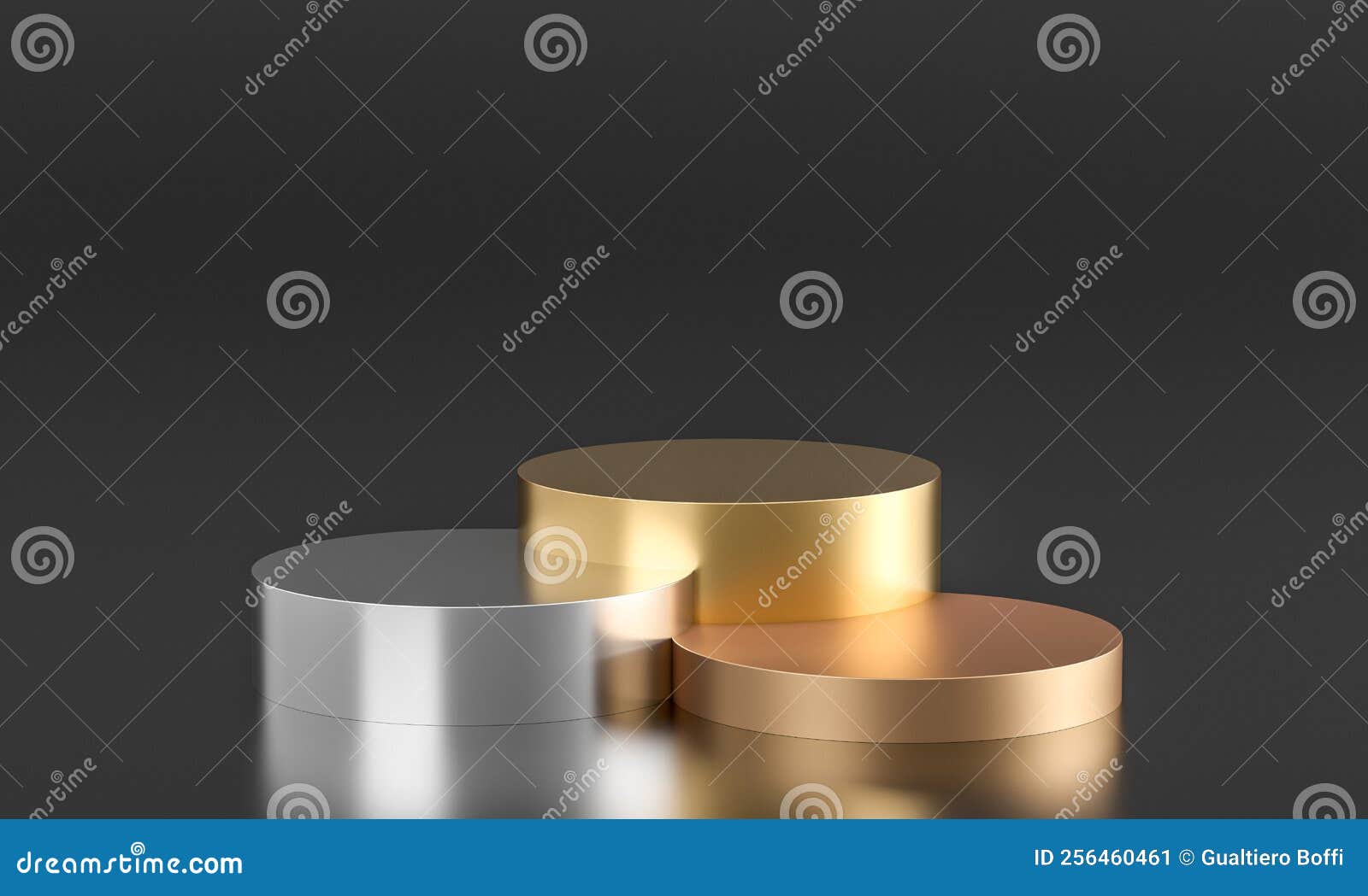 Metallic Podiums in Gold, Bronze, Silver on a Black Background Stock ...
