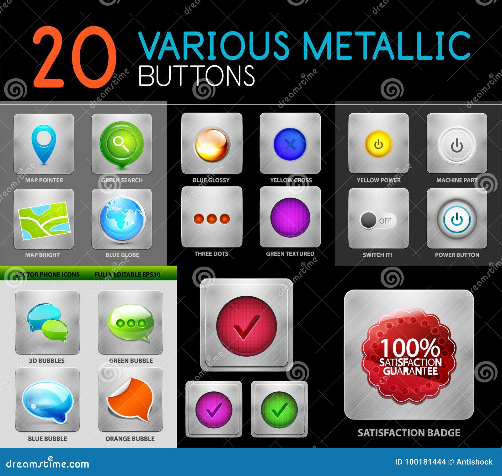 Metallic Polish Web Internet Buttons Set Stock Vector - Illustration of ...