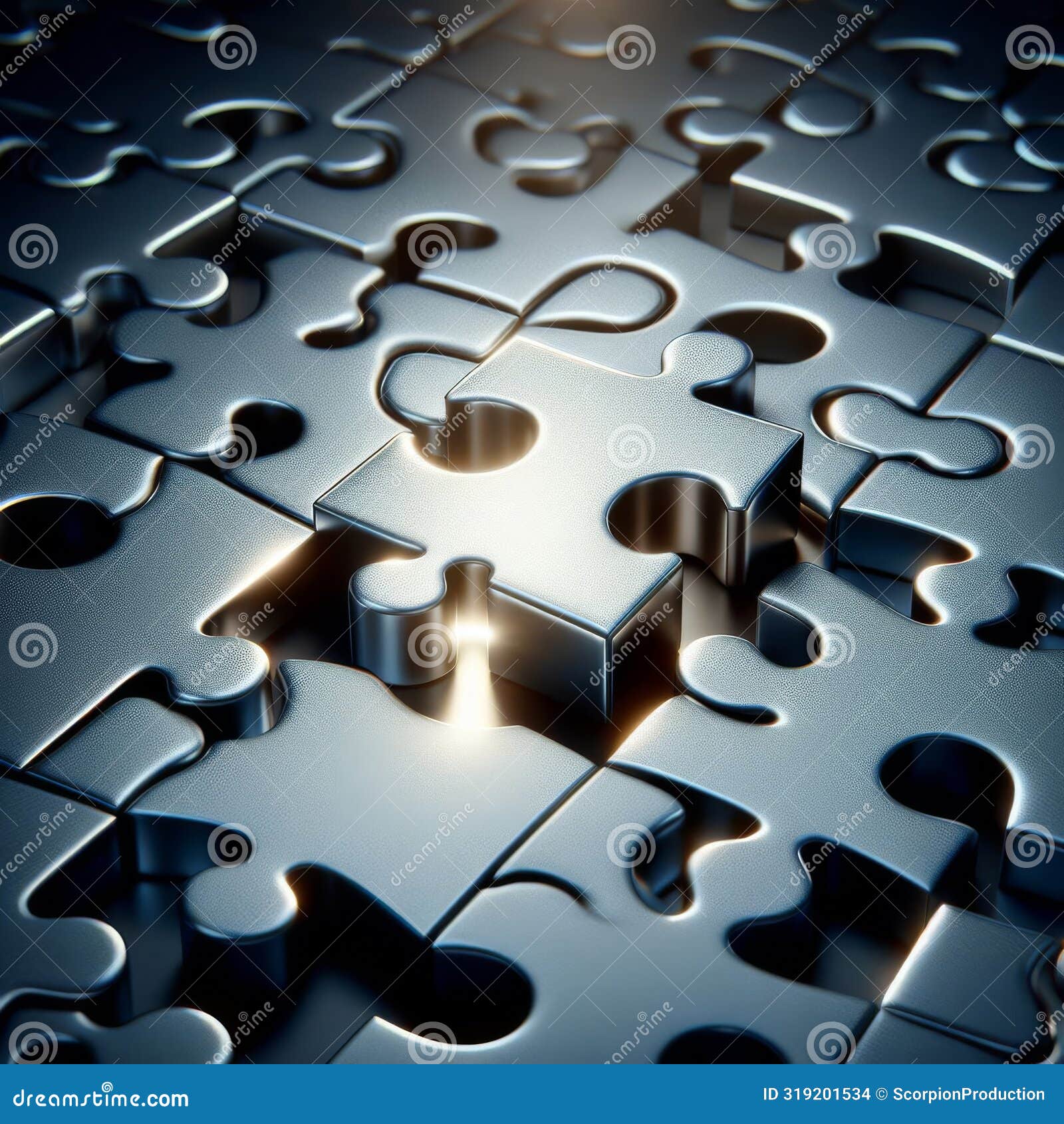 Metallic Puzzle Pieces Completing on a Shiny Surface Stock Illustration ...