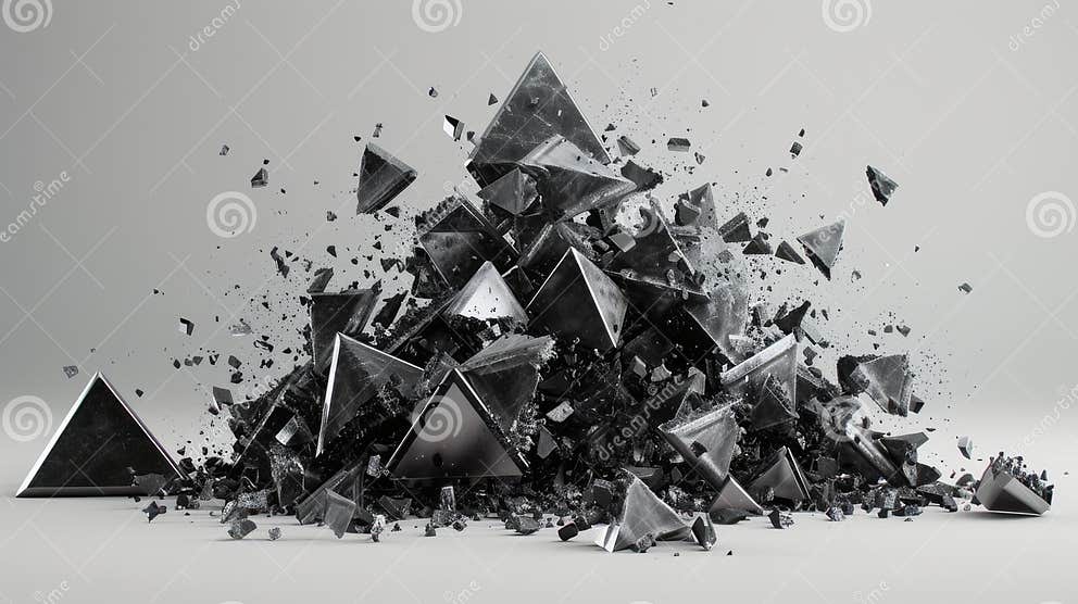 Metallic Pyramids Exploding in Abstract Motion Stock Photo - Image of objects, geometric: 360448244