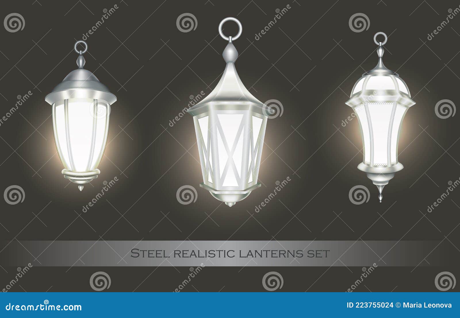 Metallic Realistic Lanterns Set. Three Isolated Vector Illustrations on ...