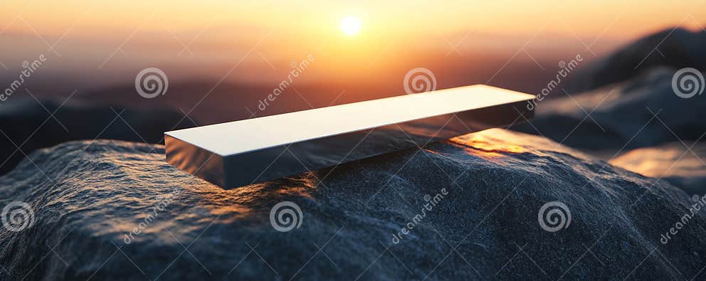Metallic Rectangle on Rocky Surface at Sunset Stock Photo - Image of ...
