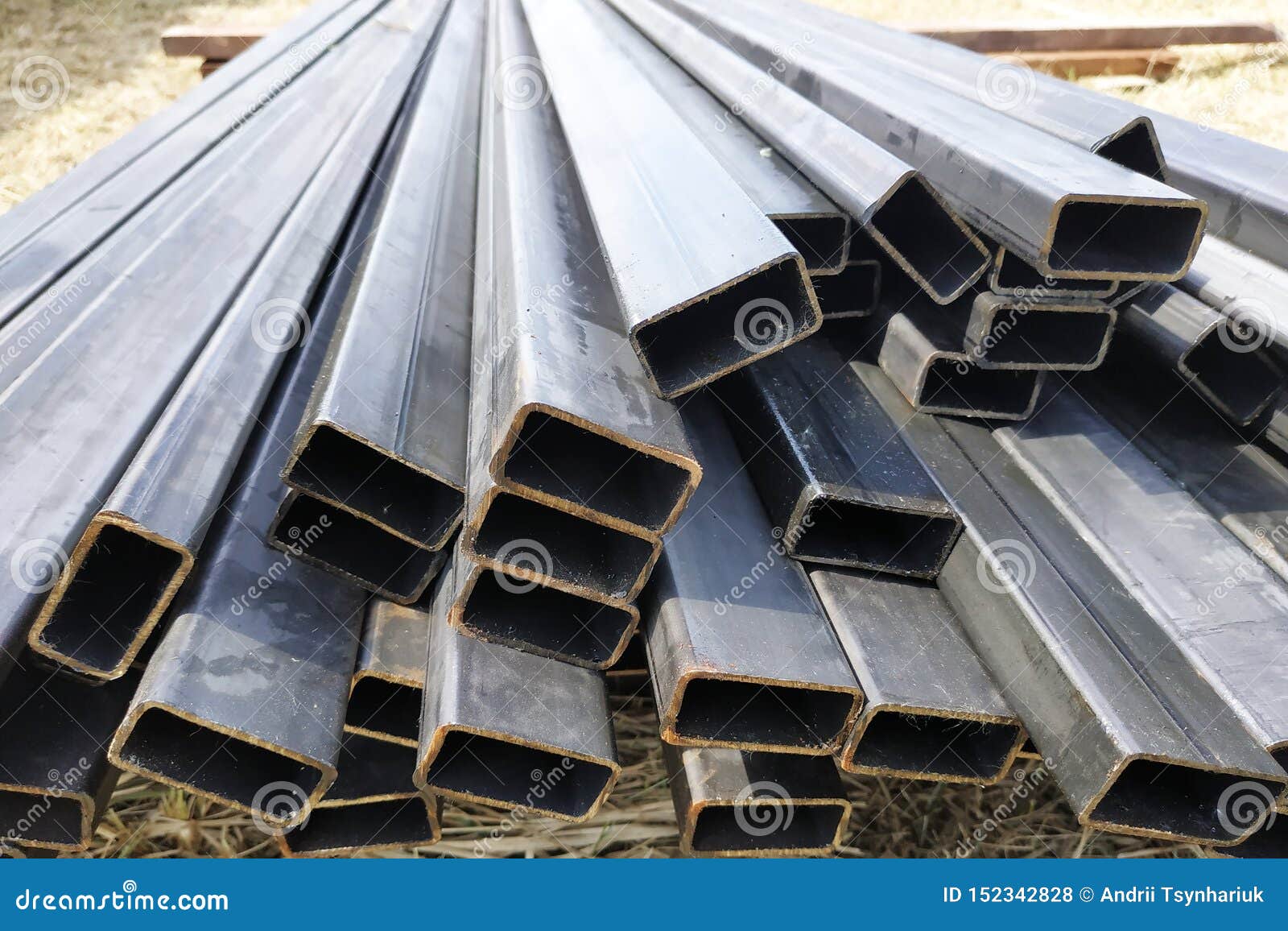 The Metallic Rectangular Profile Lies on the Construction Site. Stock ...