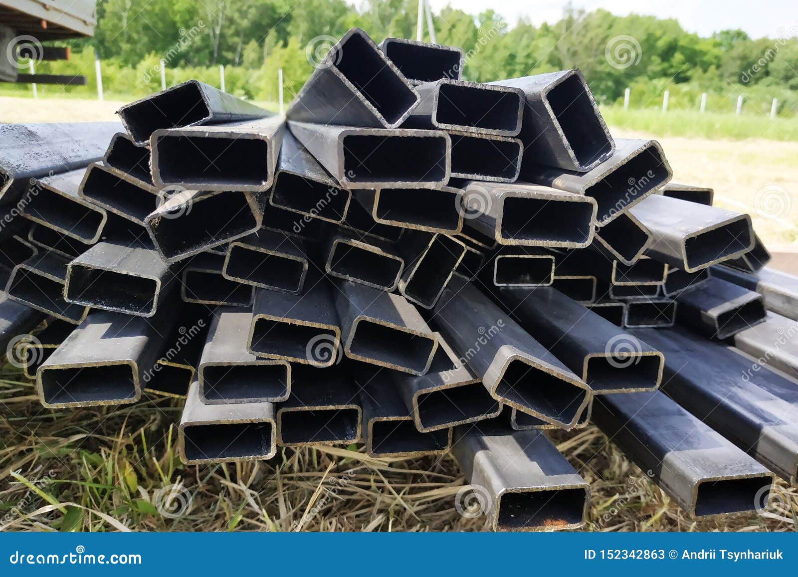 The Metallic Rectangular Profile Lies on the Construction Site Stock ...