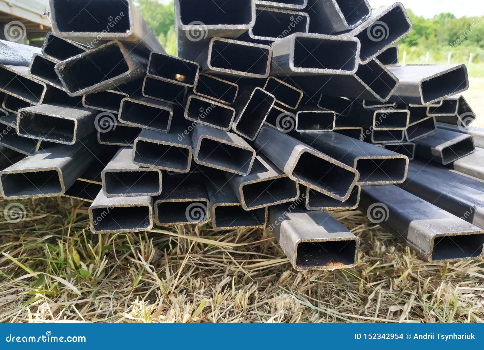 The Metallic Rectangular Profile Lies on the Construction Site Stock ...