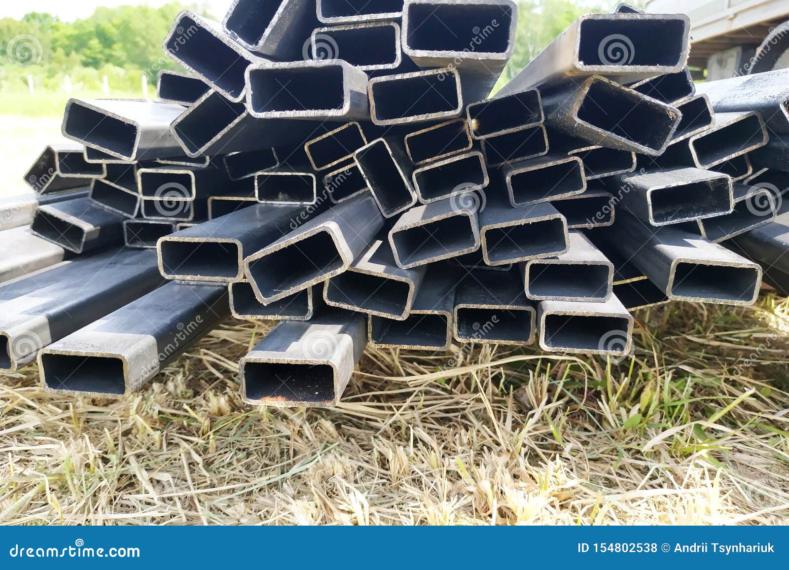 The Metallic Rectangular Profile Lies on the Construction Site Stock ...