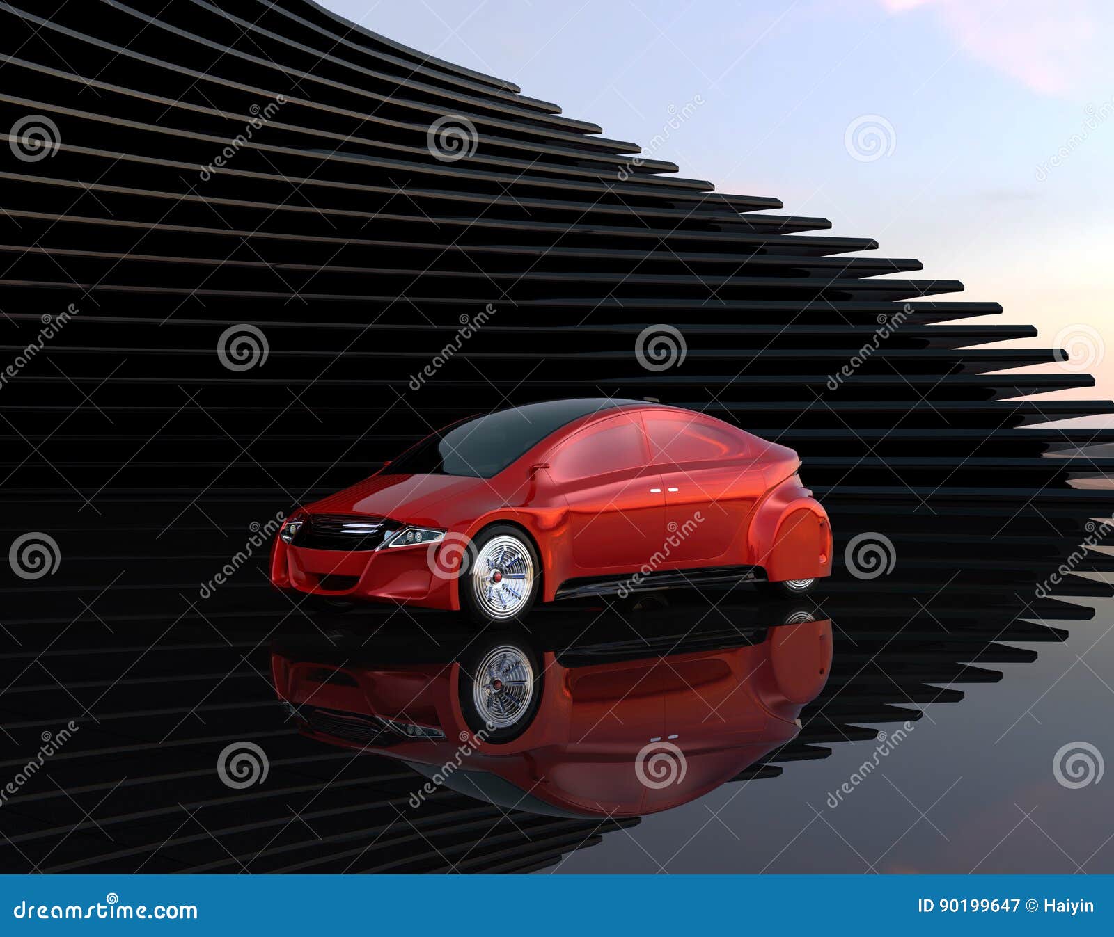 Metallic Red Autonomous Car on Abstract Background Stock Illustration ...
