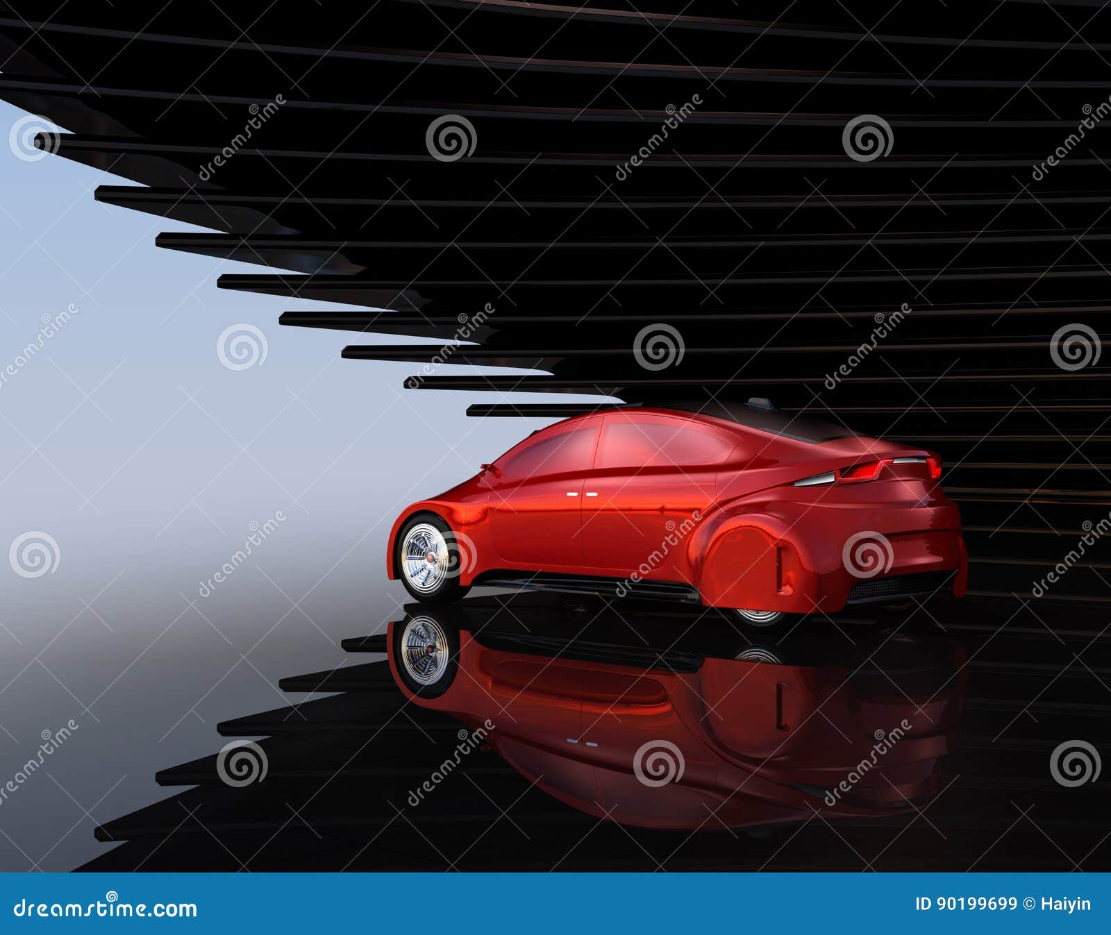 Metallic Red Autonomous Car on Abstract Background Stock Illustration ...