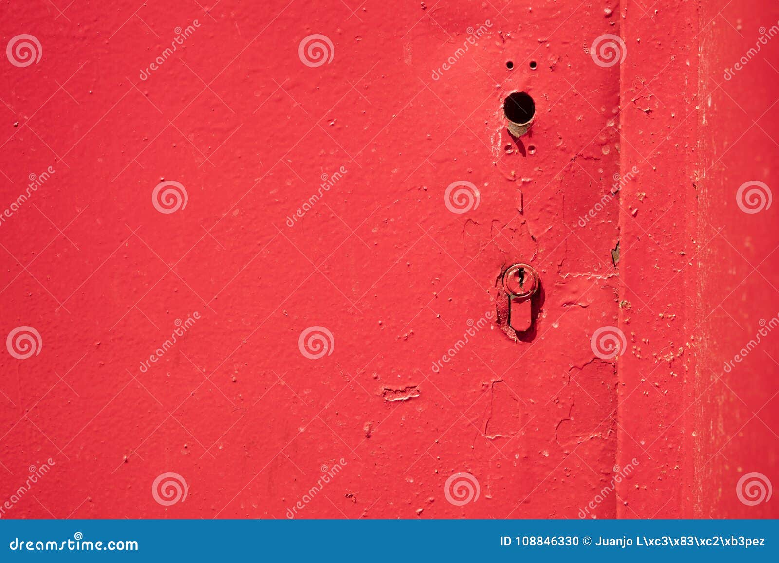 Metallic red door and lock stock photo. Image of scratched - 108846330