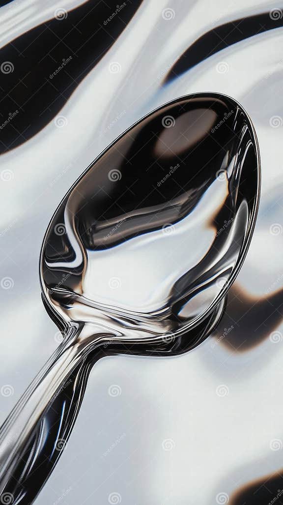 Metallic Reflections, a Spoon S Silhouette on a Shimmering Surface ...