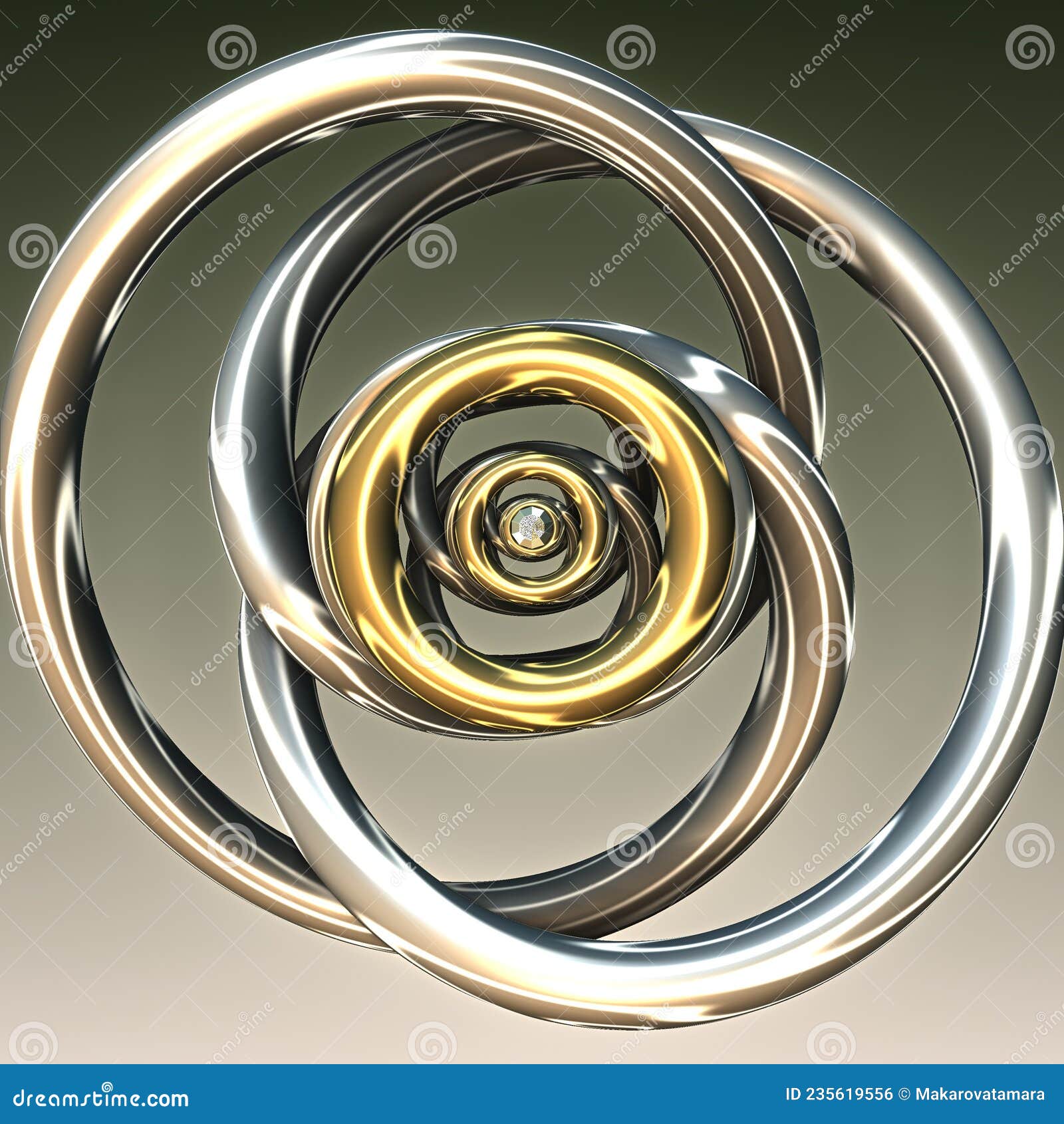 Metallic Rings, 3d Drawing. Grey Gradient Background Stock Illustration ...