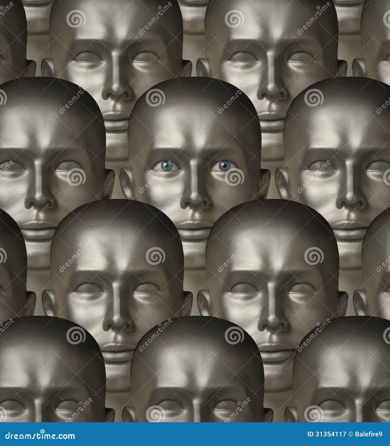 Metallic Robot Androids One with Human Eyes Stock Illustration ...