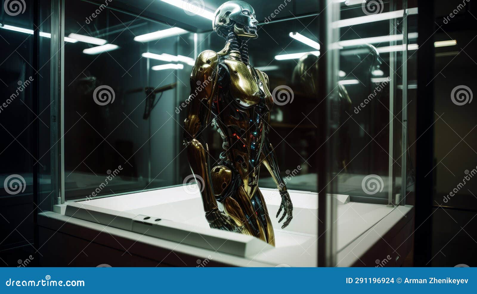 Metallic Robot Body Prototype Inside the Transparent Glass Cube ...