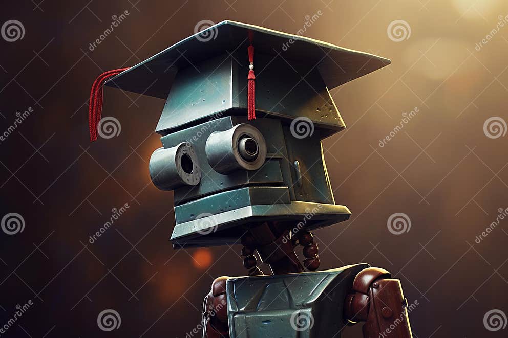 Metallic Robot Graduation Cap. Generate Ai Stock Illustration ...