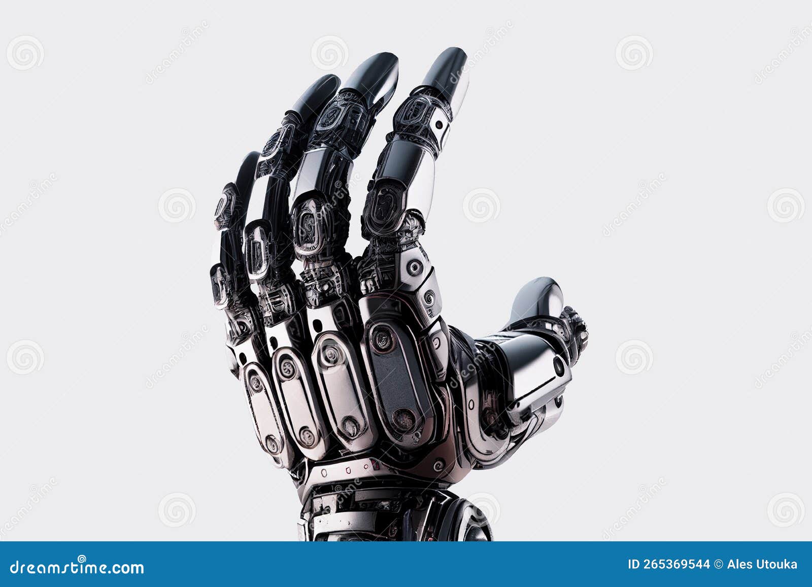 Metallic Robot Hand with Fingers on a White Background. Prosthesis and ...