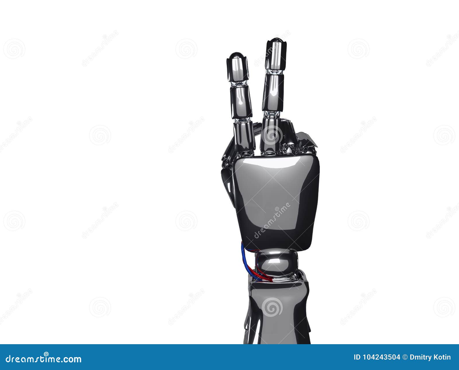 Robotic Hand Shows Two Fingers. 3d Rendering Stock Illustration ...