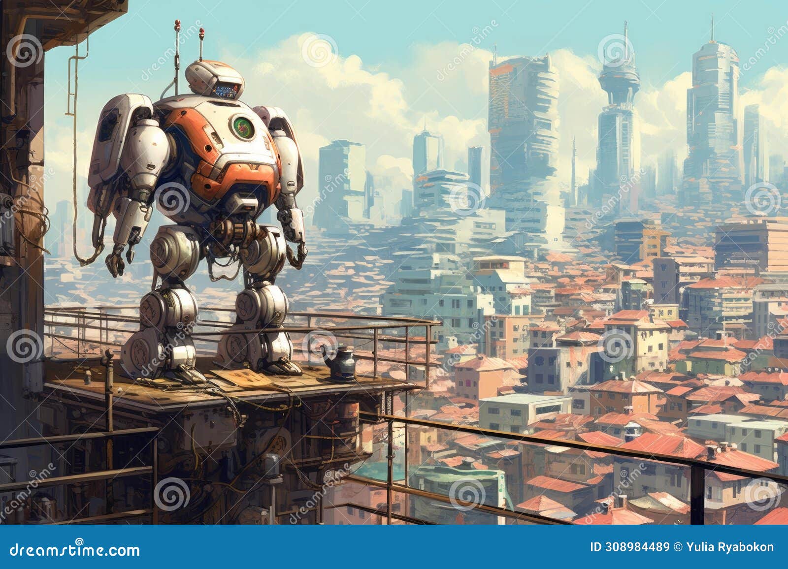 Metallic Robot on Roof. Generate Ai Stock Illustration - Illustration ...