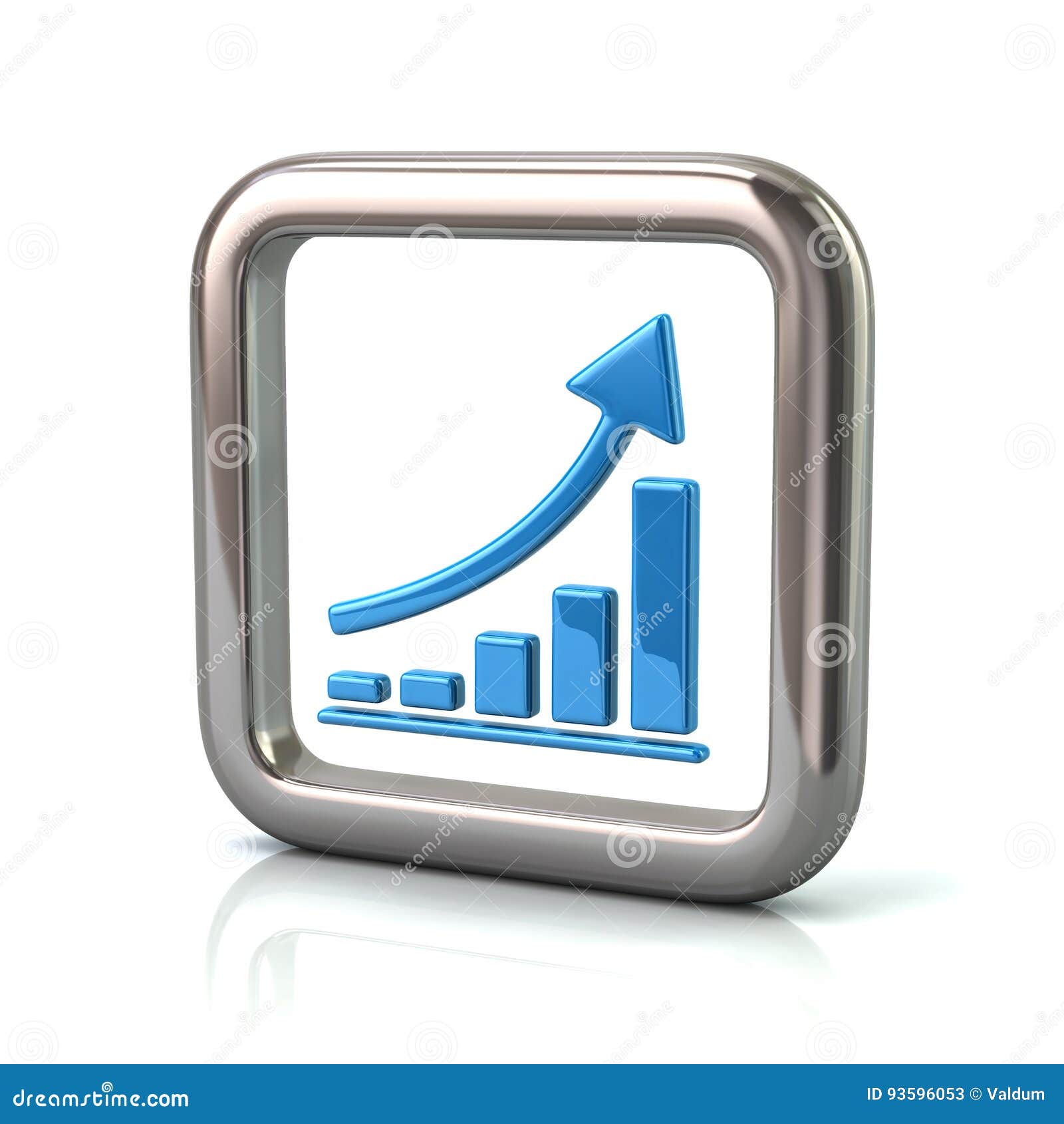 Metallic Rounded Square Frame with Blue Chart Icon Stock Illustration ...