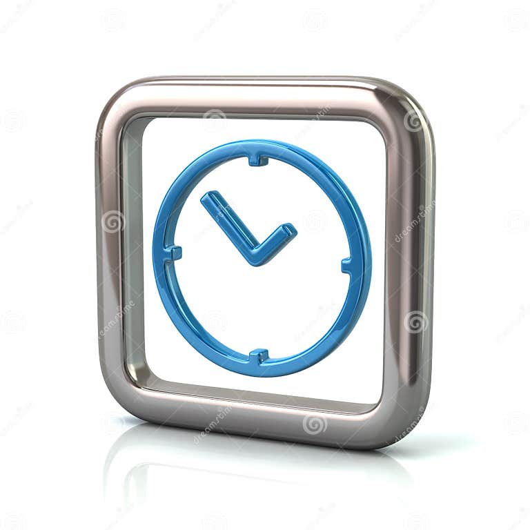 Metallic Rounded Square Frame with Blue Clock Icon Stock Photo - Image ...