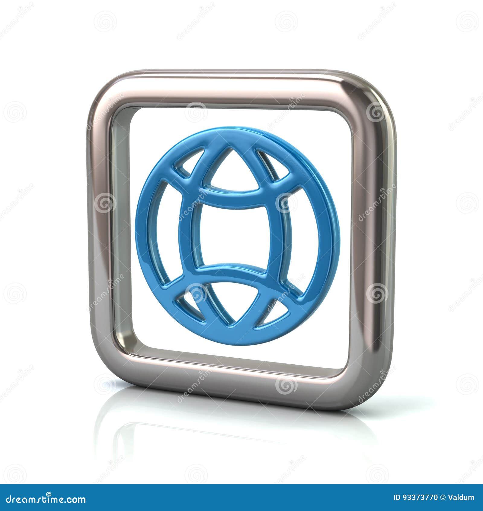 Metallic Rounded Square Frame with Blue Globe Icon Stock Illustration ...