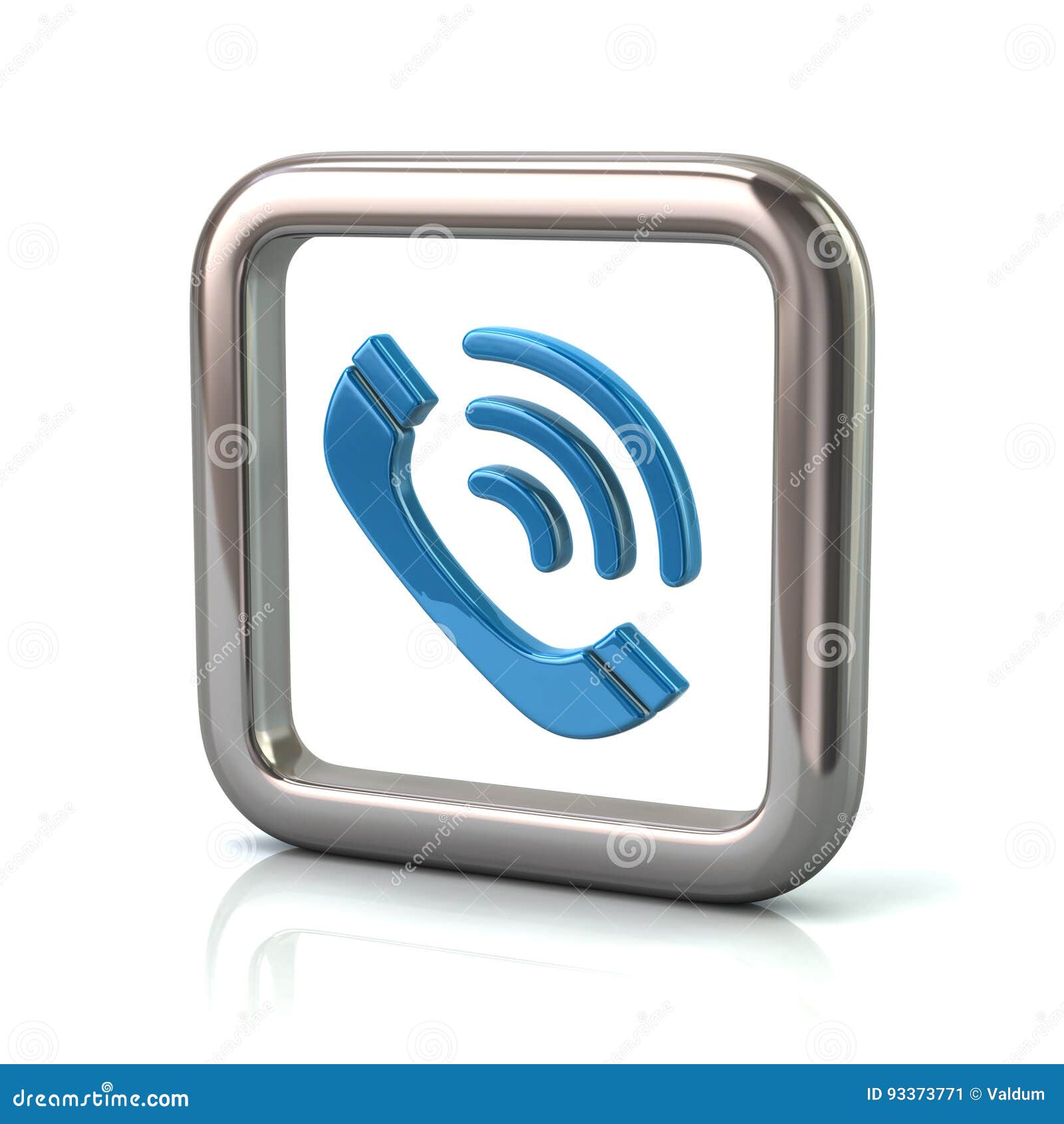 Metallic Rounded Square Frame with Blue Phone Icon Stock Illustration ...