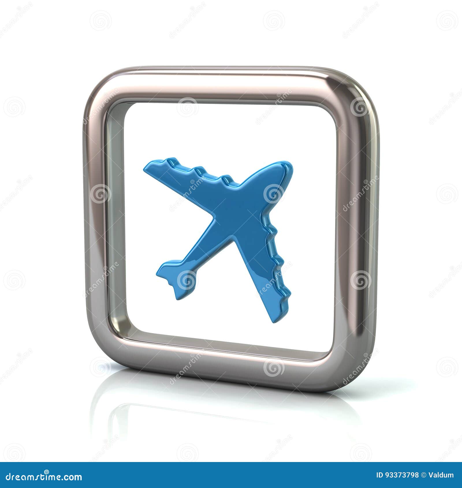 Metallic Rounded Square Frame with Blue Plane Icon Stock Illustration ...