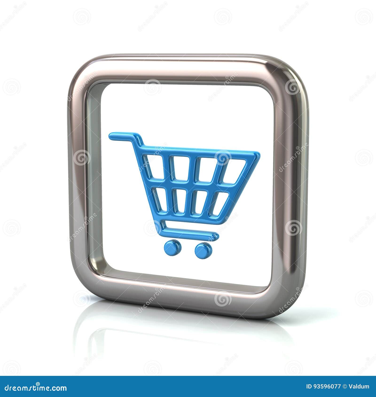 Metallic Rounded Square Frame with Blue Shopping Cart Icon Stock ...