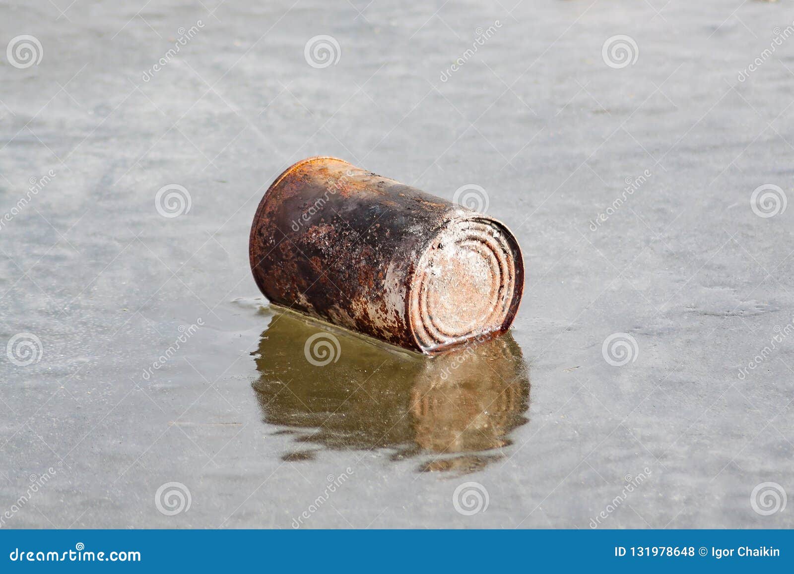 Metallic Rusty Tin Can Frozen in Ice. Stock Photo - Image of metal ...