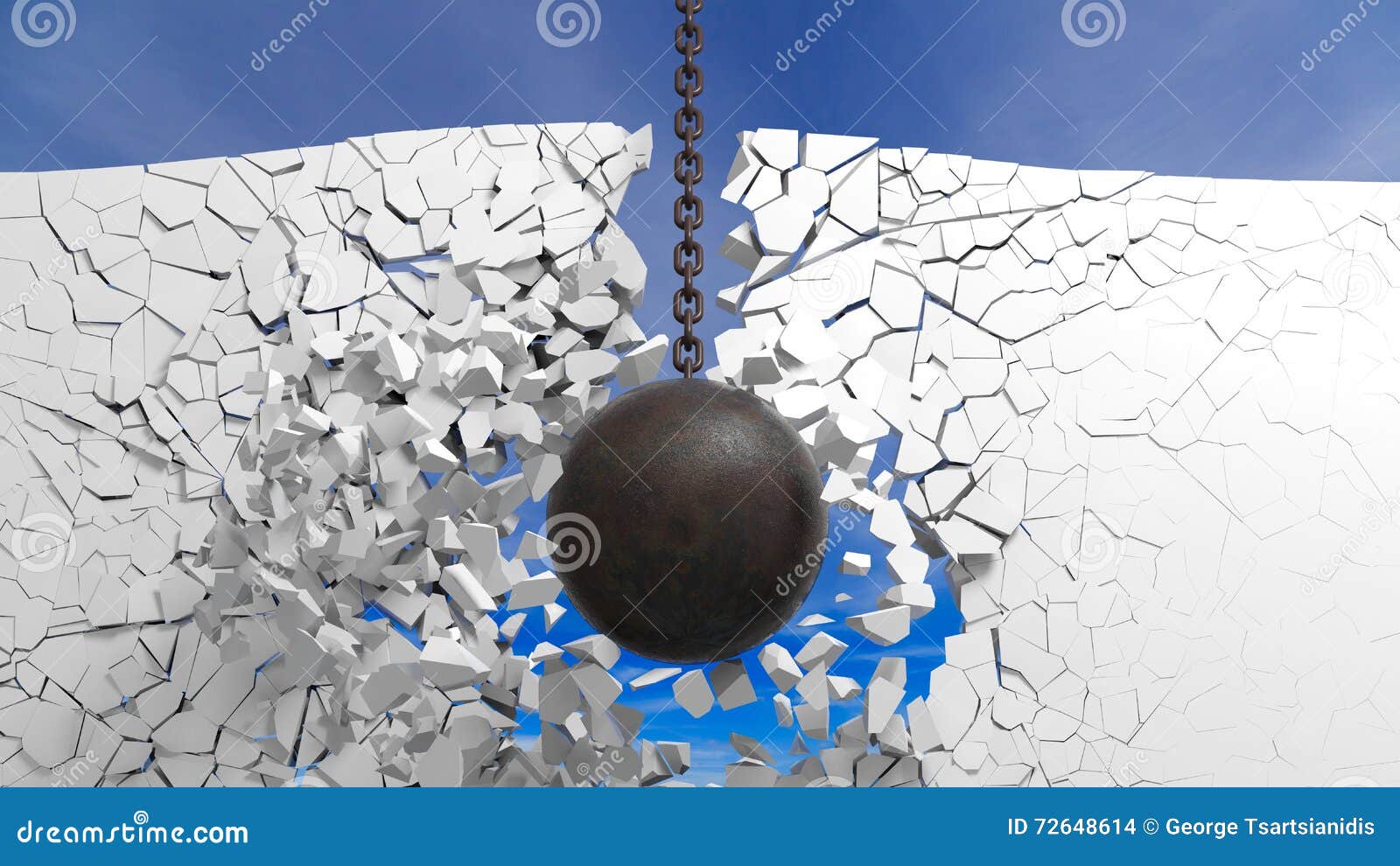 Metallic Wrecking Ball Shattering White Wall Stock Image ...