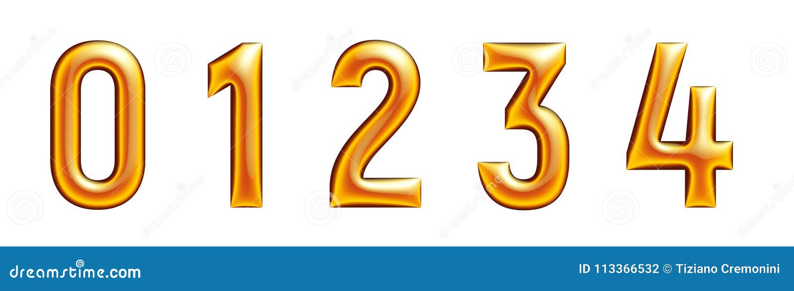 Golden Alphabet, Numbers Serie, Zero, One, Two, Three, Four, White ...