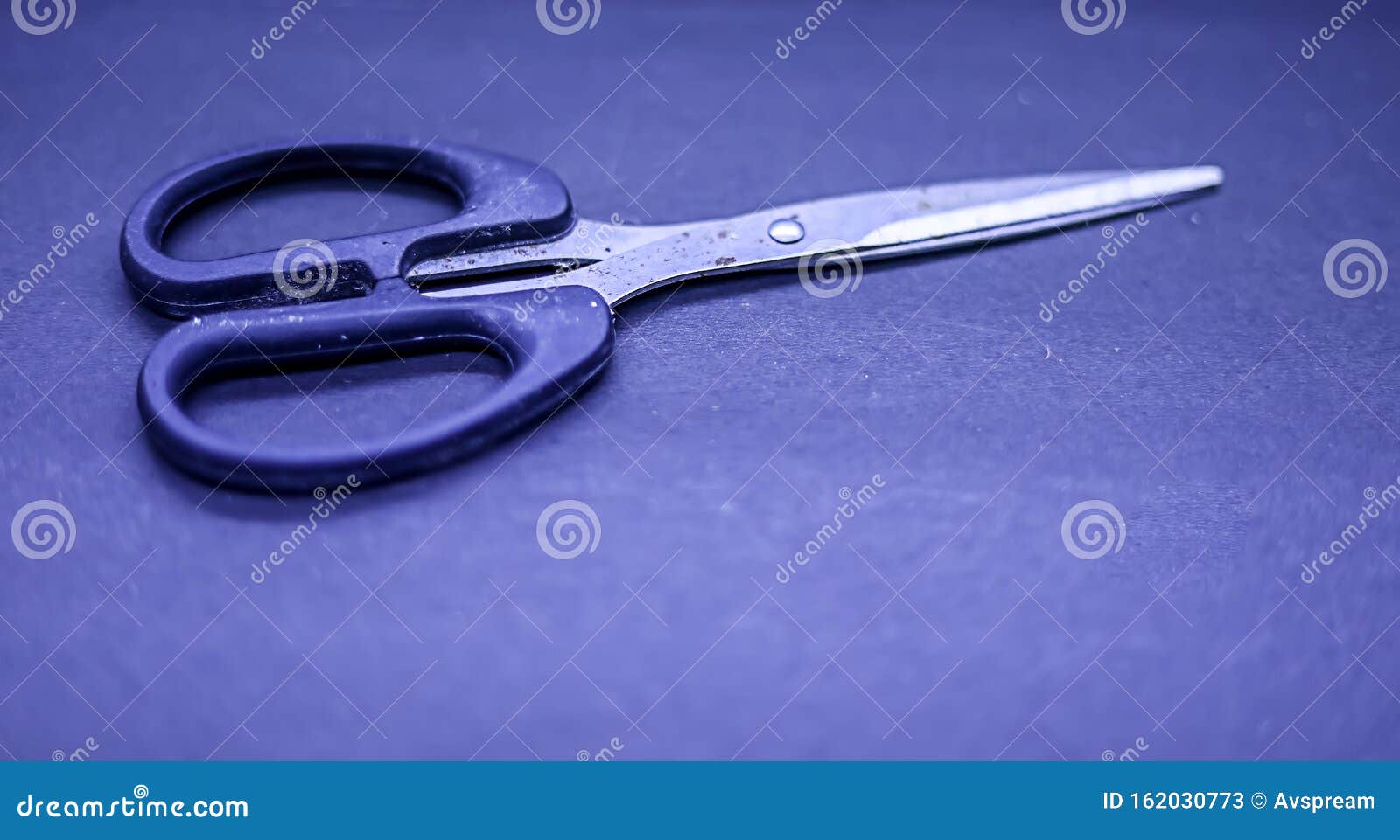 Metallic Scissors for Haircuts with a Blue Handle, Soft Background ...